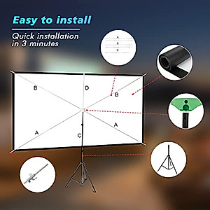 OWLENZ 100" New Upgrade PVC Projector Screen with Tripod Stand 16:9 4K HD Anti Crease Portable Projection Screen for Indoor Outdoor Movie Nights Film Screen
