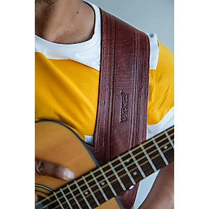 WerKens Genuine Leather Padded Guitar Strap 4" inch Wide Bass Straps Adjustable Length 43-54" Inches designed for Electric Acoustic Bass Guitars