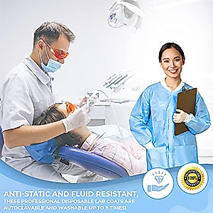 MEDICAL NATION Pack of 10 Disposable Lab Coats - Blue - Durable SMS Knee Length Lab Coat Unisex, Comfortable and Easy to Wear Labcoat, For Hospitals, Pharmacies, Laboratories, Dental Clinics - MEDIUM