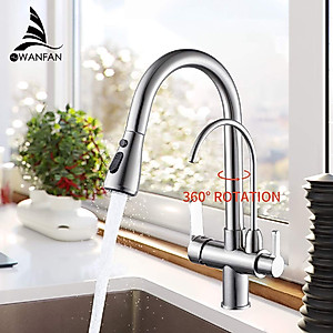 WANFAN Kitchen Sink Faucet with Pull Down Sprayer 2 Handle 3 in 1 Water Filter Purifier Faucets Brushed Nickel 0195SN