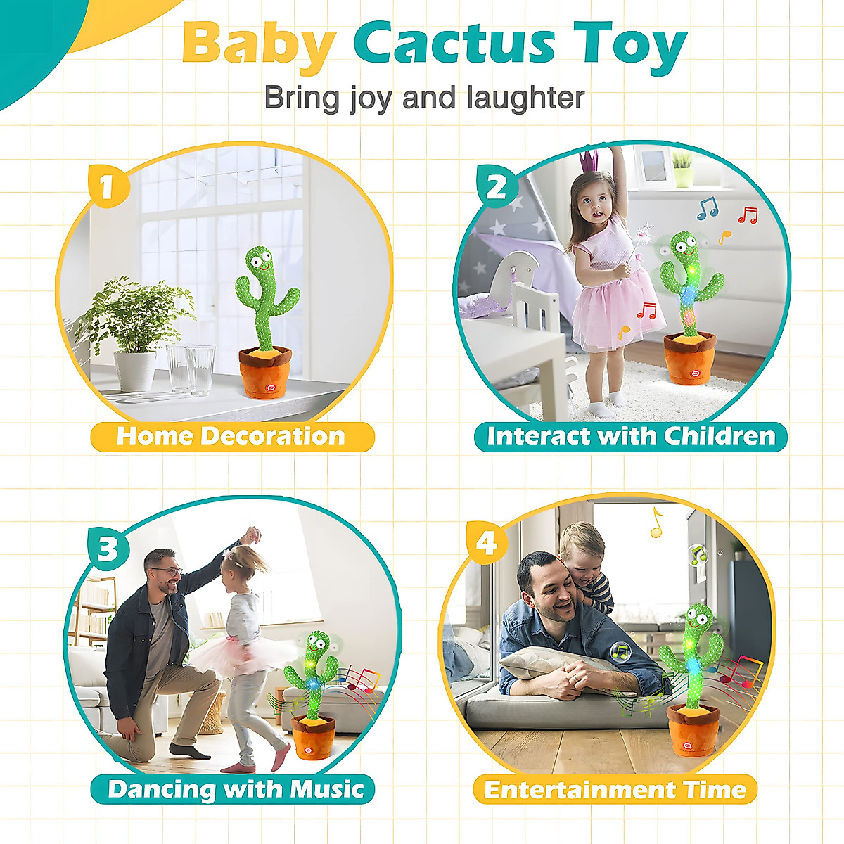 Baby Toys Dancing Talking Cactus for Boys Girls,Dancing Singing Talking Recording Mimic Repeating What You Say Cactus Toy with 120 English Songs Electronic Light Up Plush Cactus Give for Kids Gifts