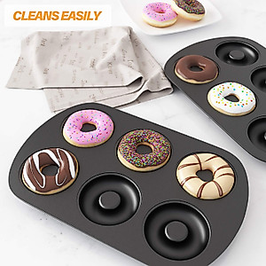 Tiawudi Non-Stick 6-Cavity Donut Baking Pans, Makes Individual Full-Sized 3 1/4" Donuts, Set of 2