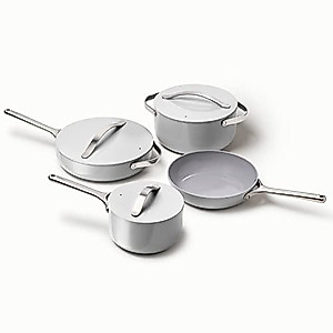 Caraway Nonstick Ceramic Cookware Set (12 Piece) Pots, Pans, Lids and Kitchen Storage - Non Toxic, PTFE & PFOA Free - Oven Safe & Compatible with All Stovetops (Gas, Electric & Induction) - Gray