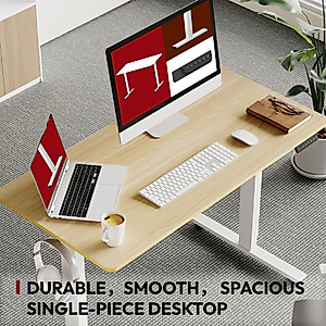 SANODESK Electric Standing Desk 48 x 24 Inches, Height Adjustable Stand Up Desk w/6-Button Controller, Ergonomic Computer Desk for Home Office, White Frame + Natural Tabletop