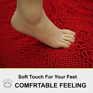 BOANKODU Bathroom Rugs Sets 2 Piece, Extra Soft Chenille Bath Mat Absorbent Bathroom Rug, Bathroom Mat with Sturdy PVC Non-Slip Bottom, Machine Washable Bath Rugs (32x20 Inch + 24x16 Inch, Red)