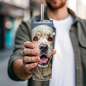 Clumber Spaniel Dog Illustration Skinny Tumbler 20oz with Straw Insulated Water Bottle Gift