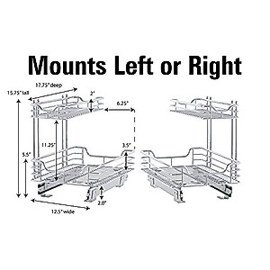 Household Essentials C21521-1 Glidez Dual 2-Tier Sliding Cabinet Organizer, 14.5" Wide, Chrome & C26512-1 Glidez Under Sink Sliding Organizer | Pull Out Cabinet Shelf | Chrome | 12.5 Inches Wide