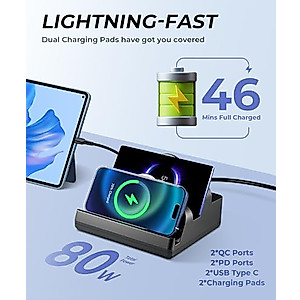 FORYOU Charger Station Wireless Charger Phone with QC/PD Ports, 8 in 1 Fast Charging Pad Wireless Phone Charger for iWatch/Airpods/Samsung/Android/iPhone 14 13 12 for Travel Essentials