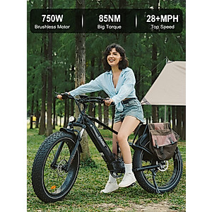 HAOQI Cheetah Electric Bike for Adults Peak 1000W UL 2849 Certified 48V 16AH/25Ah Battery Adult Electric Bicycles 26”*4”Fat Tire Full Suspension 28MPH Mountain Ebike 7 Speed Max 85 Miles Range