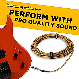 GLS Audio Instrument Cable - 1/4 Inch TS to 1/4 Inch Instrument Cable for Bass/Electric Guitar- Brown/Yellow Braided Tweed, 15ft