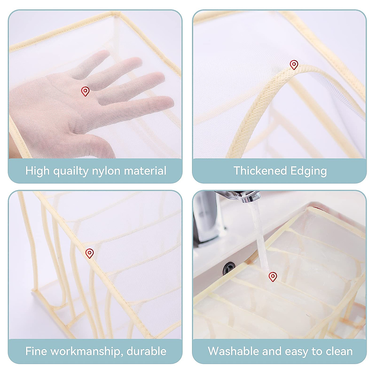 HIPTIS Wardrobe Clothes Organizer, 4PCS Closet Drawer Organizer for Closet, Mesh Clothes Storage Organizer 7Grids for Thin Jeans, T-shirts, Underwear, Socks, Scarves, Leggings, Skirts 2L+2M