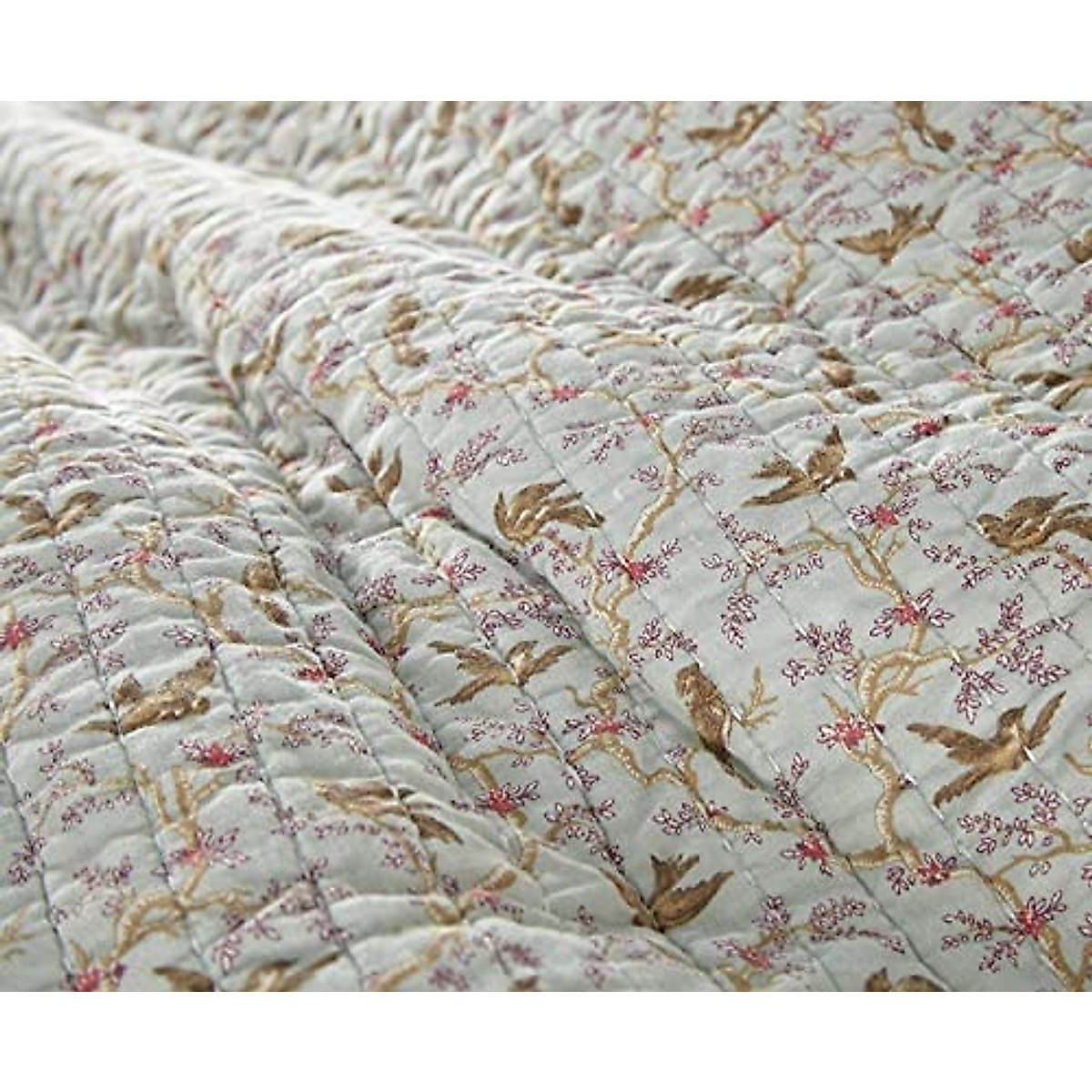 Chezmoi Collection Leslie 3-Piece Floral Patchwork Pre-Washed 100% Cotton Quilt Set, Queen