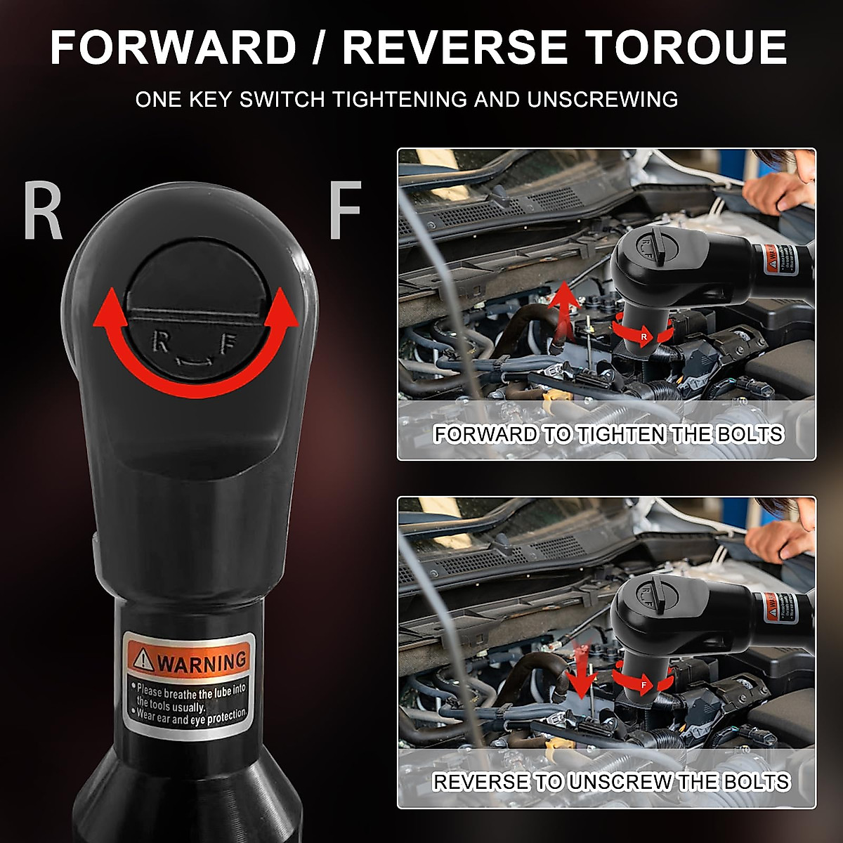 Aflybltol 1/2" Air Ratchet Wrench Set, 50 Ft-Lbs, 160 RPM,Side Exhaust Hole, Professional Pneumatic Wrench for Mechanical Maintenance, Automotive Industry