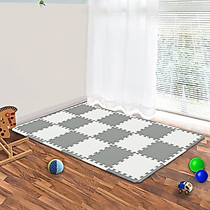 Yostrong 18 Tiles Interlocking Puzzle Foam Baby Play Mat with Straight Edges for Playing - EVA Babies Crawling Mat | Rubber Floor Work out Mats for Home Gym. White, Gray. YOC-ALb18S18