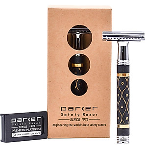 Parker, 65R Super Heavyweight Gray and Gold Double Edge Safety Razor & 5 Parker Blade Refills