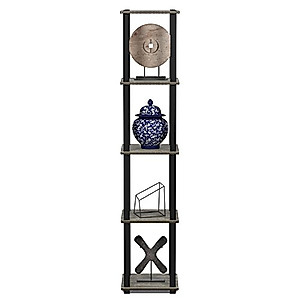 FURINNO Turn-S-Tube 5-Tier Corner Square Rack Display Shelf, French Oak Grey/Black
