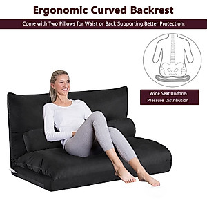 Harper & Bright Designs Lazy Sofa Adjustable Folding Futon Sofa Video Gaming Sofa with Two Pillows