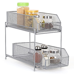 MOOACE 2 Tier Under Sink Organizer, Bathroom Kitchen Countertop Under Sink Cabinet Organizer with Sliding Storage Drawer