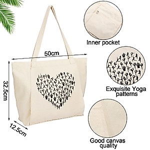 Saintrygo Yoga Mat Tote Pilates Bag Canvas Tote Bag with Yoga Mat Carrier Pocket Yoga Mat Carrier for Women Pilates Gym(Beige)