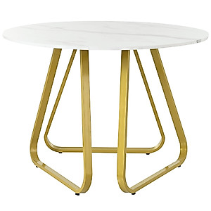 Tiophome 5-Piece Round Set, Faux Marble Table and Four Chairs with Metal Legs for Dining, Kitchen and Living Room (White)