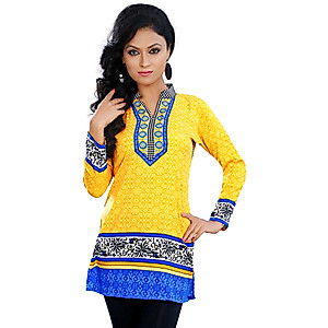 Maple Clothing Indian Tunics Kurti Top Blouse Women's India Apparel (Yellow, 3XL)