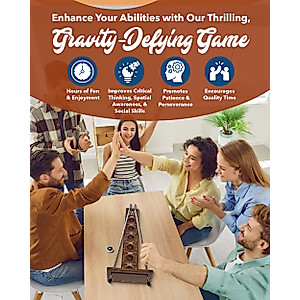 WE Games Shoot The Moon Game, Large 18 inches, Walnut Stained Solid Wood Board with Metal Ball and Rods, Retro Balancing Game for Family and Bar