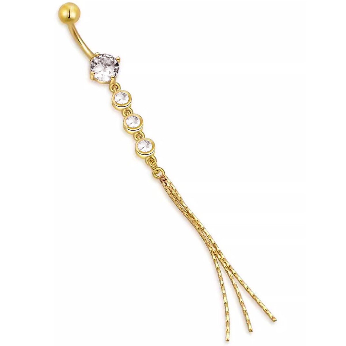 JAJAFOOK Surgical Steel Cubic Zirconia Long Dangle Navel Ring Sexy Body Piercing Belly Button