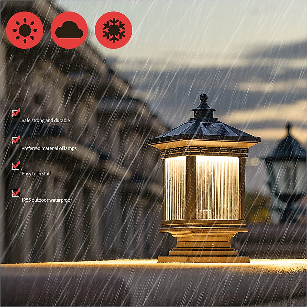 Post Lights Retro Solar Column Headlight, Traditional Victorian Waterproof Bollard LED Lantern Deck Yard Pedestal Pillar Lamp Simple Garden Patio Landscape Home Decoration Illumination