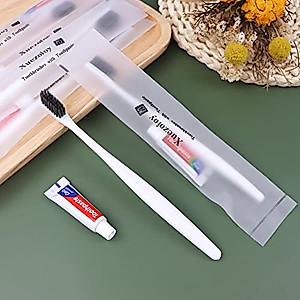 Xuezoioy Disposable Toothbrushes with Toothpaste Pack of 30,White Individually Wrapped Disposable Travel Toothbrush Kit in Bulk for Homeless,Nursing Home,Shelter,Hotel,Charity