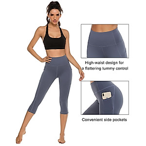 Stelle Womens High Waisted Legging Yoga Pants with Pockets for Gym Workout (Cotton Like Softness-Grey Blue, X-Large)