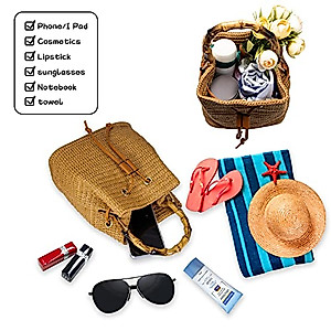 Hirooms Women Beach Bag Straw Woven Shoulder Bag Tote Bag Crossbody Bucket Handbags Summer Handmade Hobo Purse Bamboo Handle (Brown)