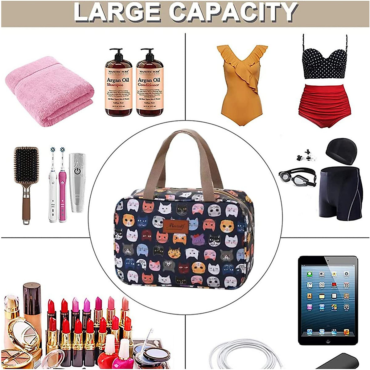 Hjkiopc Large Makeup Bag Toiletry Bag for Women Make Up Bag Cosmetic Bag Toiletries Bag Brush Bags for Traveling (Cute Cat)