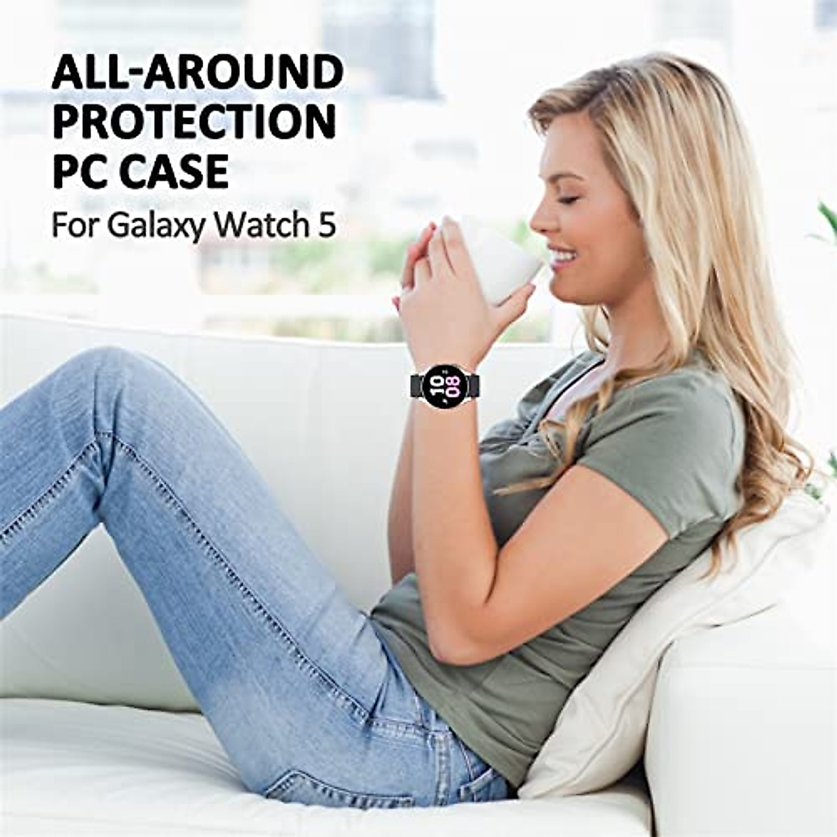 Hard PC Case for Samsung Galaxy Watch 5 Screen Protector 40mm 44mm,with Tempered Glass Built in Cover for Samsung Galaxy Watch 4 40 mm 44 mm Protective Case Face Cover Bumper Accessories [4 Pack]