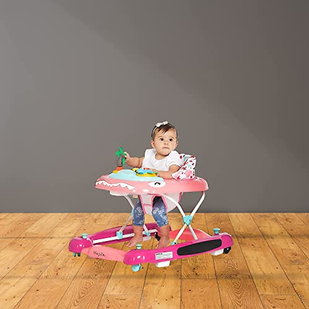 Dream On Me 2-in-1 Convertible Baby Steps Activity Walker in Pink, Adjustable Three Position Height Setting, Removable Tray, Easy to Fold and Store Baby Walker
