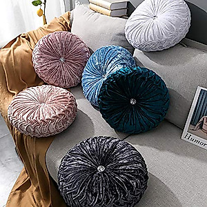 Elero Round Throw Pillow Velvet Chair Cushion Soft Pleated Pumpkin Round Pillow Decorations for Home Car Black