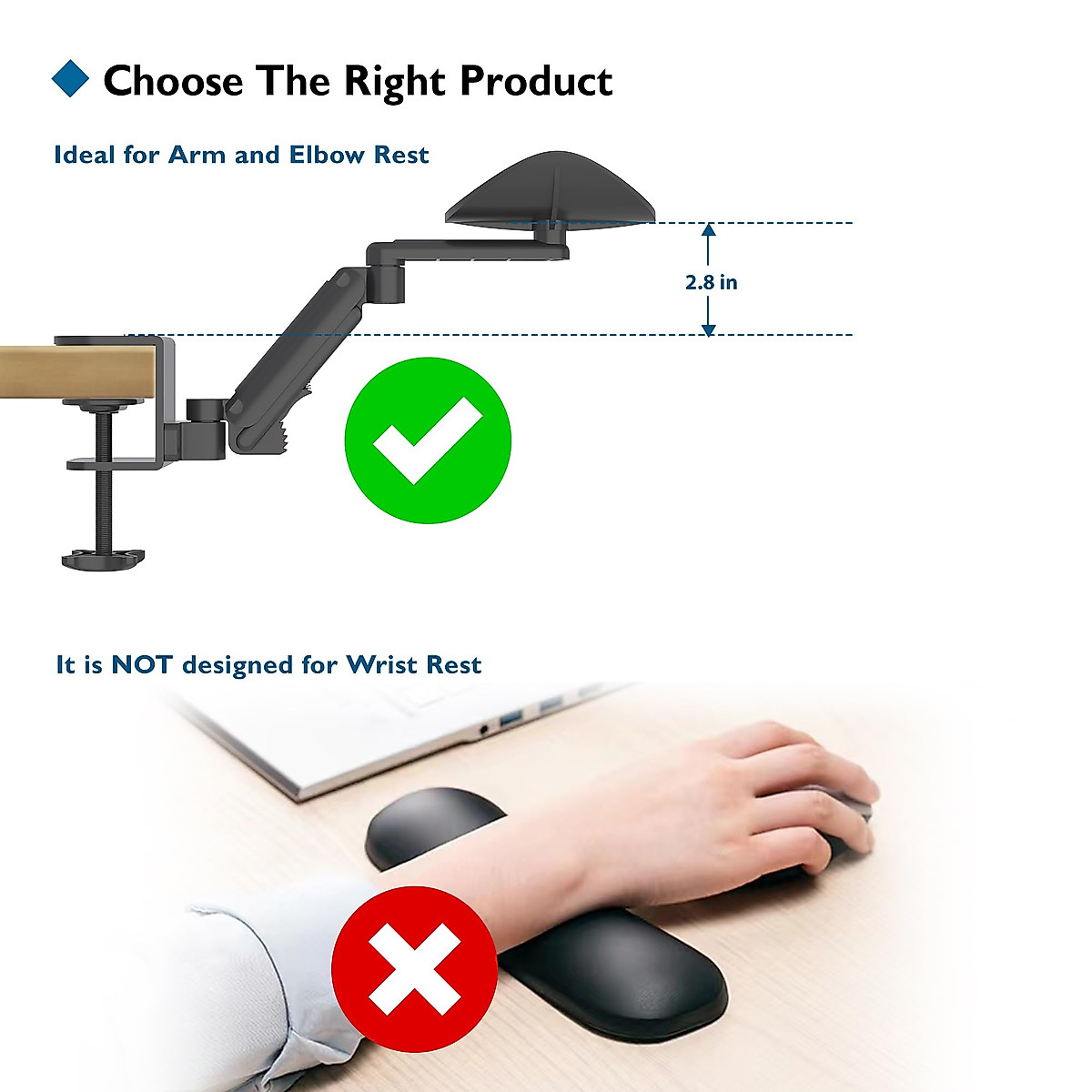 BONTEC Arm Rest Support Extender for Desk Armrest Pad Rotating Elbow Rest Holder (Black), Extendable & Adjustable, Aluminum Material