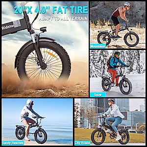 Ridstar Electric Bike for Adults, 1000W 48V 15Ah 30MPH 50 Miles E Bike, 20" x 4.0 Fat Tire Mountain Bike Dual Shock Absorber 7-Speed Foldable Bicycle