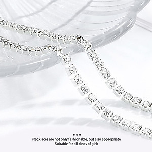 Chennie Rhinestone Choker Necklace Silver Crystal Long Necklaces Fashion Y-Necklaces Party Sparkly Adjustable Chain Jewerly for Women and Girls