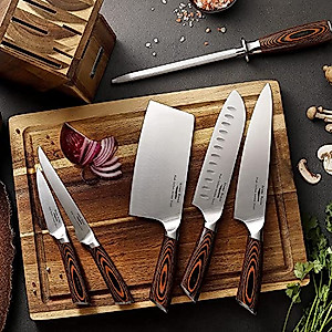 Aroma House 8-Piece Chef Cleaver Knife Set with Block,Professional Kitchen Knife Set, High Carbon German Stainless Steel Kitchen Knife with Ergonomic Handle for Home,Kitchen & Restaurant.