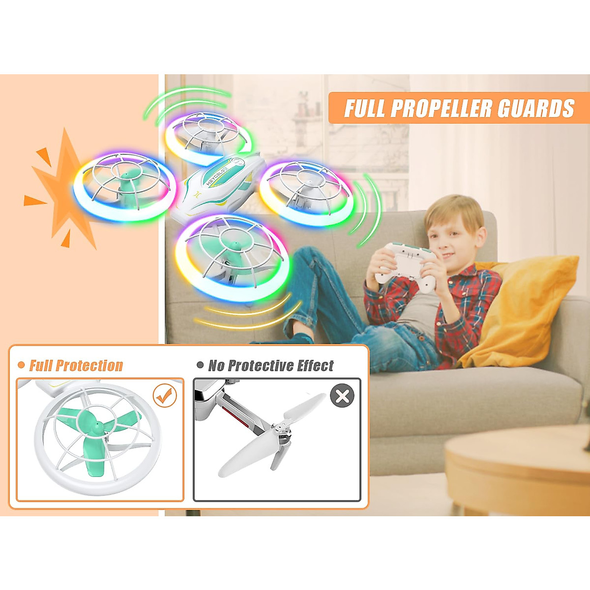 Heygelo Mini Drones for Kids, LED RC Drone Flying Toys with Colorful Lights, S60 Small Quadcopter Helicopter with 2 Batteries, Propeller Full Protect, Throw to Go, Easy to Fly Gifts for Boys Girls