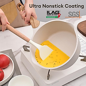 JEETEE Sauce Pan with Lid, 1.5Qt & 2.5Qt Non Stick Small Pot with Coating, Induction Sauce Pot for Cooking, PFOA/PFOS Free (Beige)