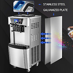 VEVOR 2300W Commercial Soft Ice Cream Machine, 3 Flavors Soft Serve Maker, 4.4 to 6.6 Gallons per Hour, Pre-Cooling at Night, Auto Clean with LCD Panel, for Restaurants Snack Bar, Stainless Steel