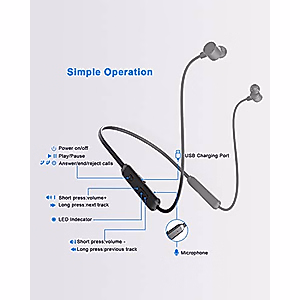 Yamipho Bluetooth Headphones Wireless Earbuds - HiFi HD Stereo Bluetooth 5.0 Earphones Neckband Sports Headsets for Workout Gym, IPX7 Waterproof CVC 6.0 Noise Cancelling 12 Hours Playtime