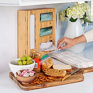 HappyHome Storage Bag Organizer for Kitchen Drawer - Sturdy & Stylish Bamboo Baggie Organizer - Fits Any Brand Gallon, Slider Quart, Sandwich & Snack - Plastic Bag Organizer with Wall Mount Hardware