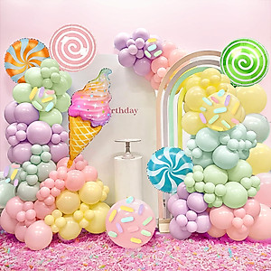 169 PCS Sweet Candy Balloon Garland Arch Kit 5/10/18 Inch Pastel Rainbow Latex Balloons Lollipop Ice Cream Foil Balloons for Candyland Party Girl Boy Birthday Party Baby Shower Decorations