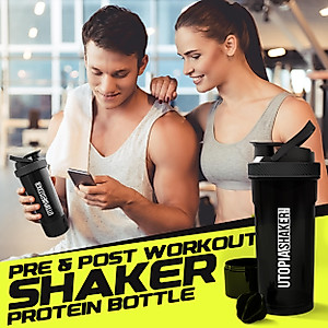 Utopia Home 2-Pack Shaker Bottle - 24 Ounce Protein Shaker Bottle for Pre & Post workout drinks - Classic Protein Mixer Shaker Bottle with Twist and Lock Protein Box Storage(All Black & Clear/Black)