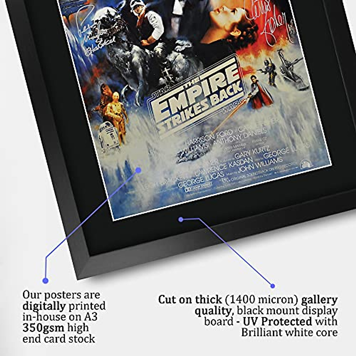 HWC Trading Star Wars - The Empire Strikes Back Movie Poster Cast Signed 16 x 12 inch Framed Gift Printed Autograph Film Print Photo Picture Display - 16" x 12" Framed