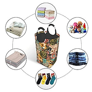 SongYi Boho Laundry Basket with Handles, Collapsible Waterproof Laundry Bag Washing Bin, Bohemian Flowers Pattern Large Foldable 50 L
