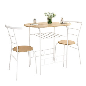 Bonzy Home 3 Piece Dining Table Set for 2, Bistro Table and Chairs for Kitchen, Outdoor and Indoor Pub, Bar Set, Balcony Furniture, Compact Space and Steel Frame, Built-in Wine Rack, Patio Decor
