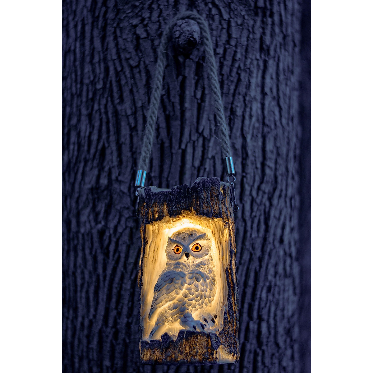 The Roo - White Owl Solar Powered Figurine - Outdoor Garden Decor - Backyard Waterproof Animal Garden Statue - Hanging Owl Solar Powered Light for Outside - Patio, Yard, and Lawn